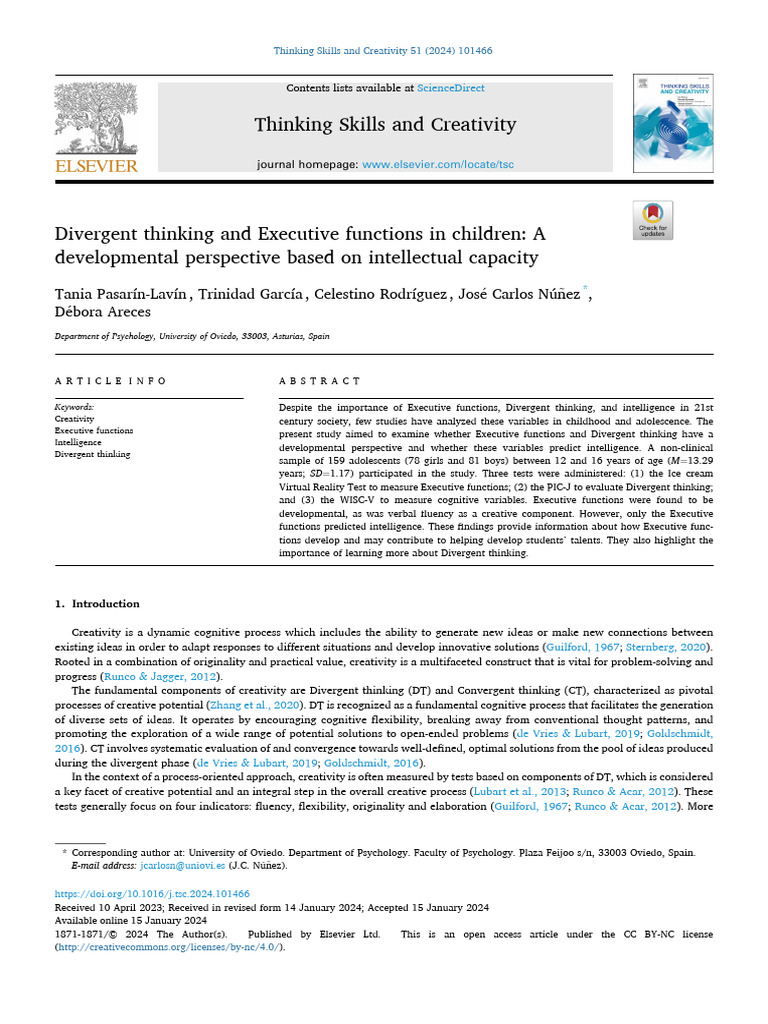 Divergent Thinking and Executive Functions in Children - 2024 ...
