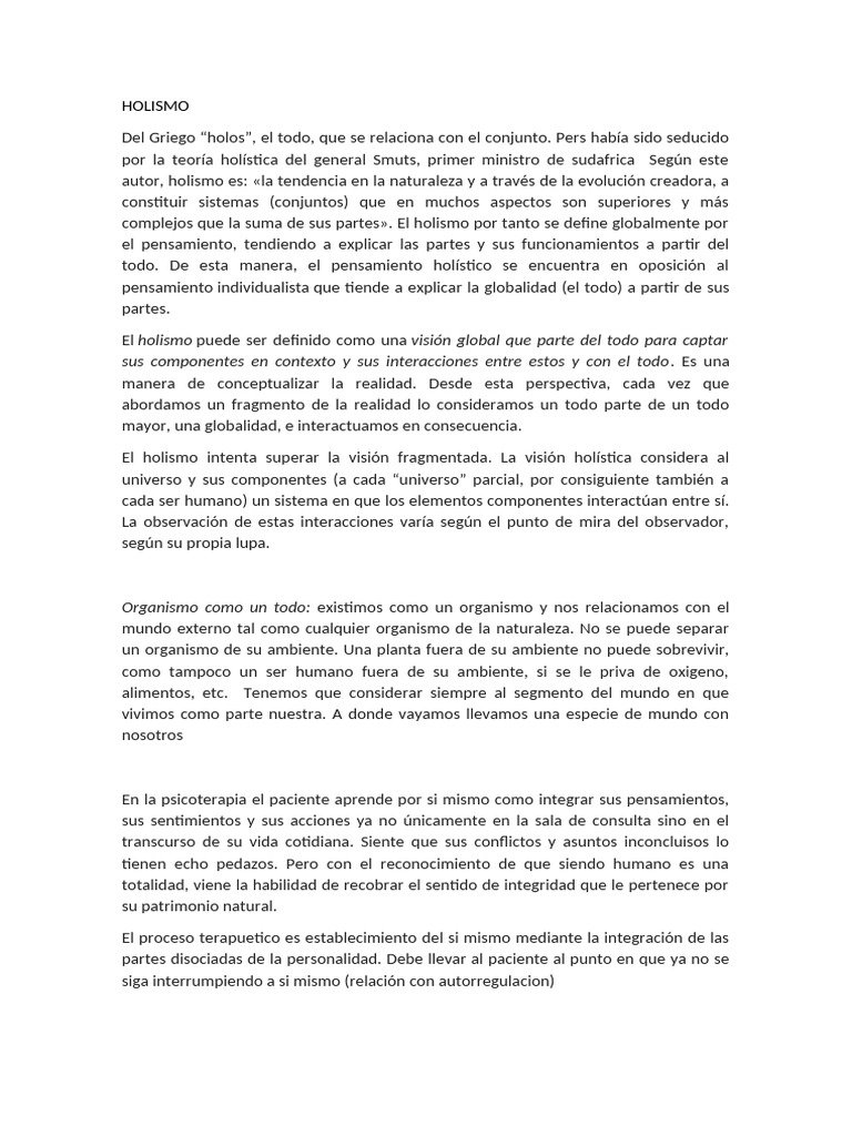 Resumen Holismo, Homeostasis y Autorregulacion | PDF | Holismo ...