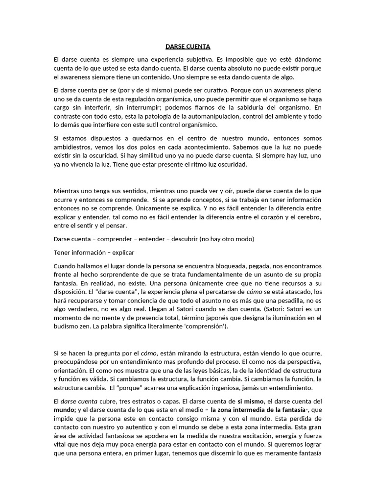 Darse Cuenta | PDF | Terapia Gestalt | Relaciones personales, crianza y desarrollo personal