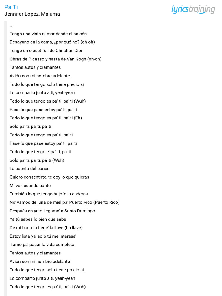 Jennifer Lopez, Maluma - Pa Ti | PDF