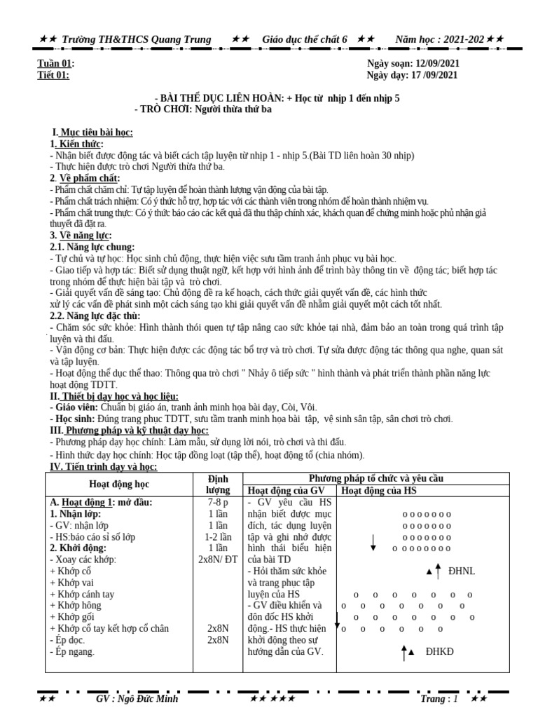 Giáo Án TD6 - 2021-2022 | PDF