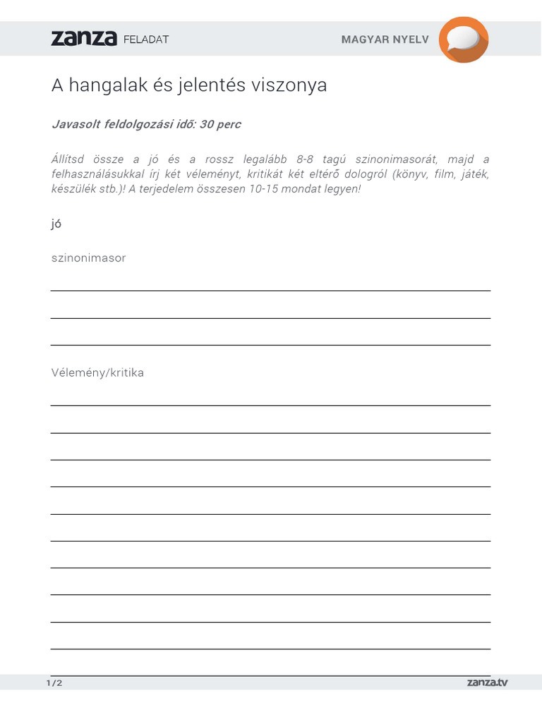 159 Magyar Nyelv Feladatlap 1 | PDF