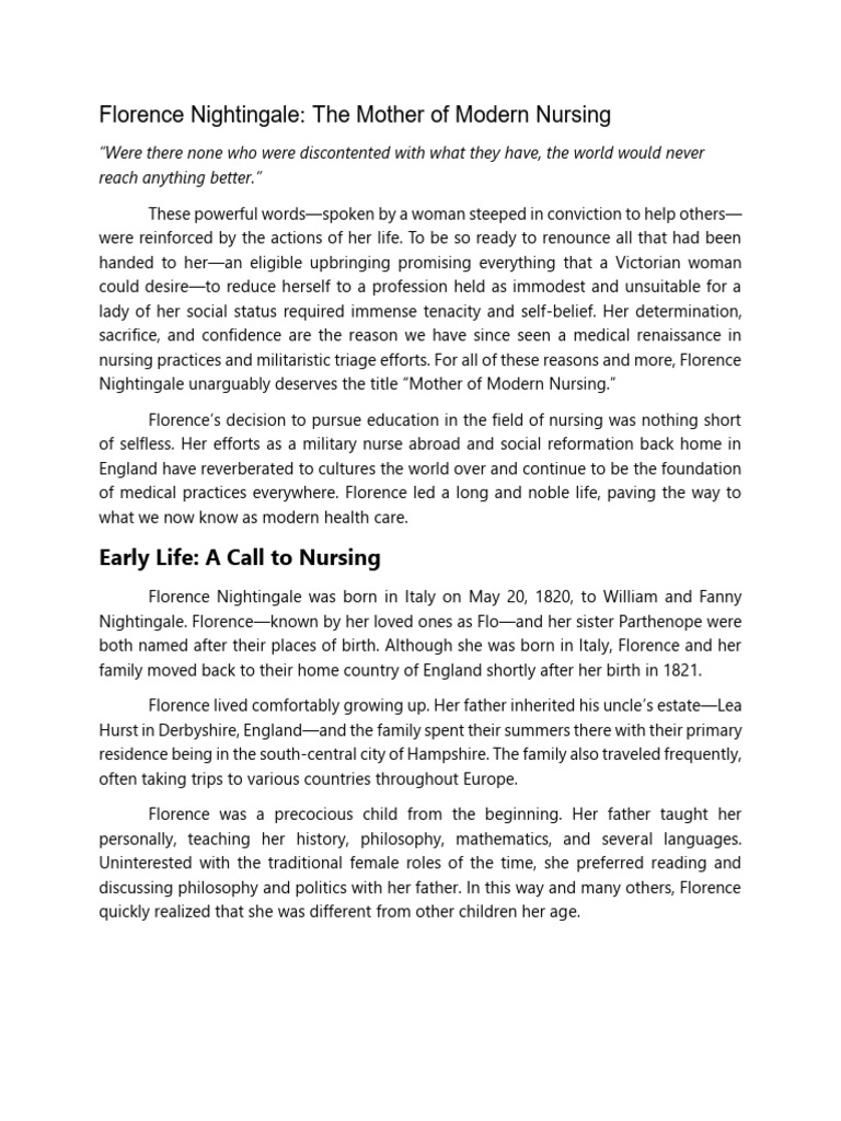 Florence Nightingale: Nursing Pioneer | PDF | Florence Nightingale ...