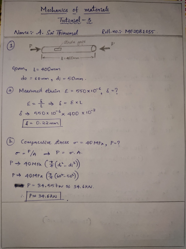 Mechanics of Materials TUTORIAL | PDF
