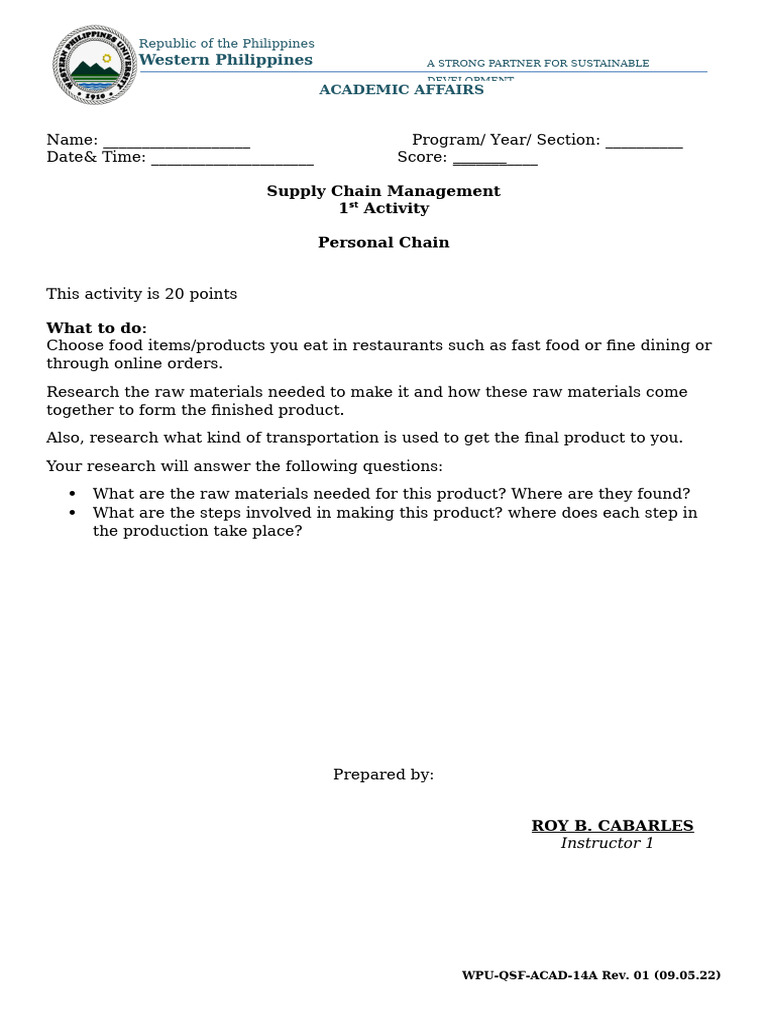 SCM - Activity & Exercise #1 | PDF | Career & Growth