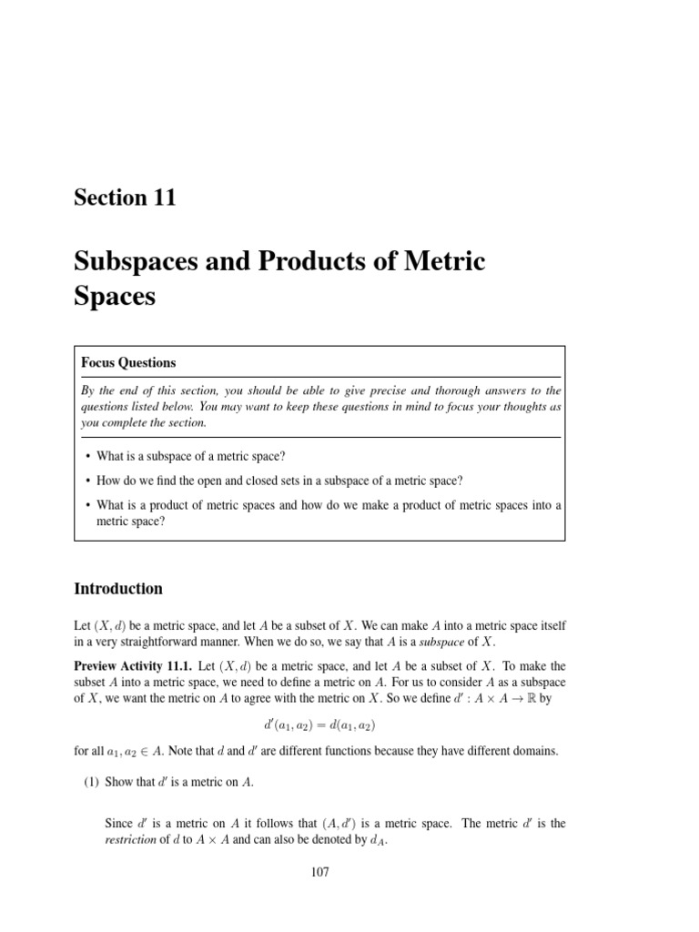 Subspaces And Products Of Metric Spaces Pdf