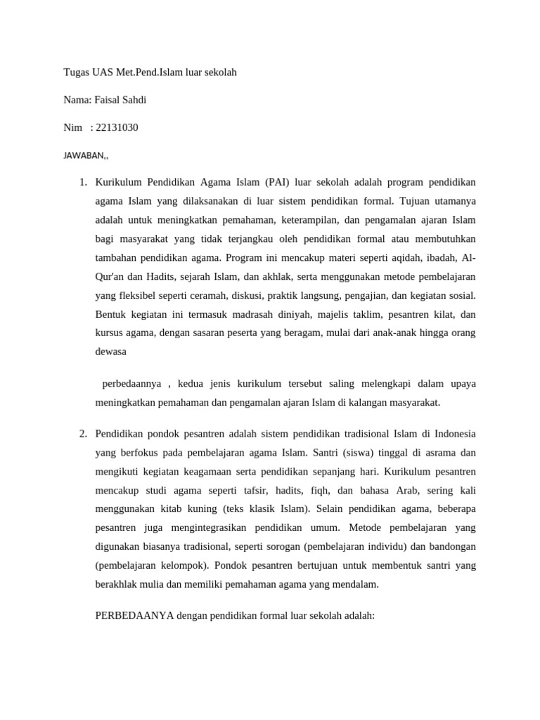 Tugas UAS Met - Pend.Islam Luar Sekolah | PDF