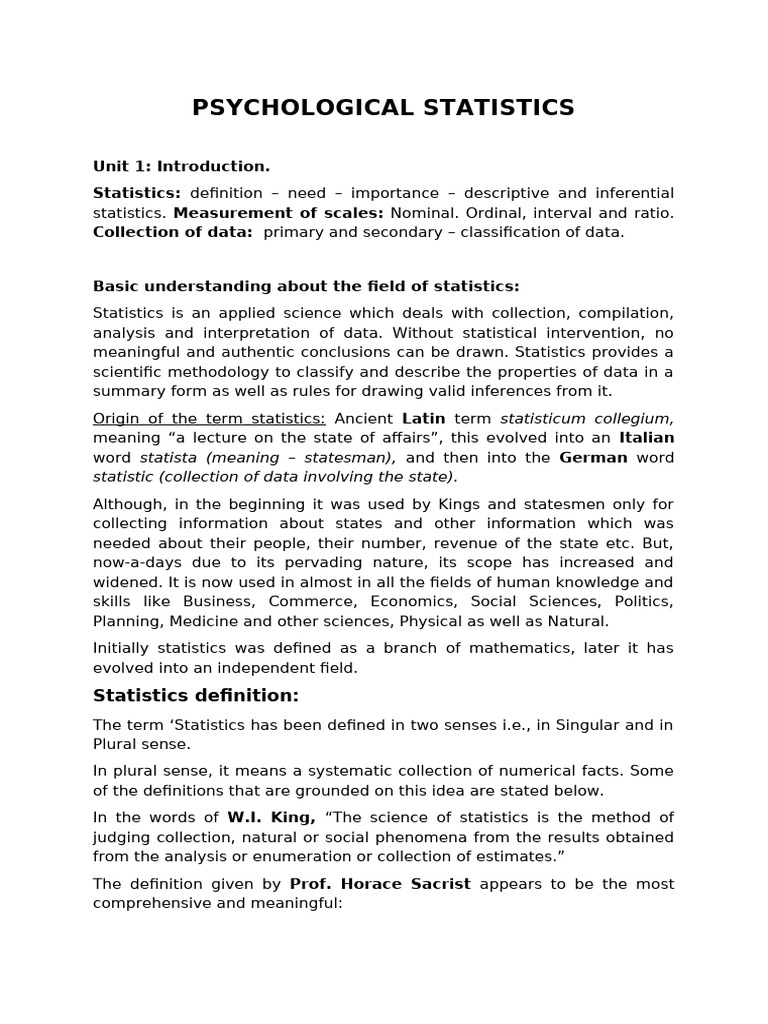 Psychological Statistics Notes | PDF