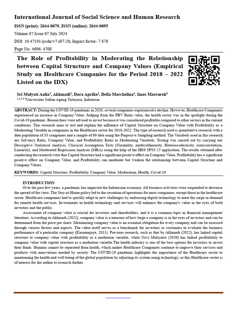 The Role of Profitability in Moderating The Relati | PDF