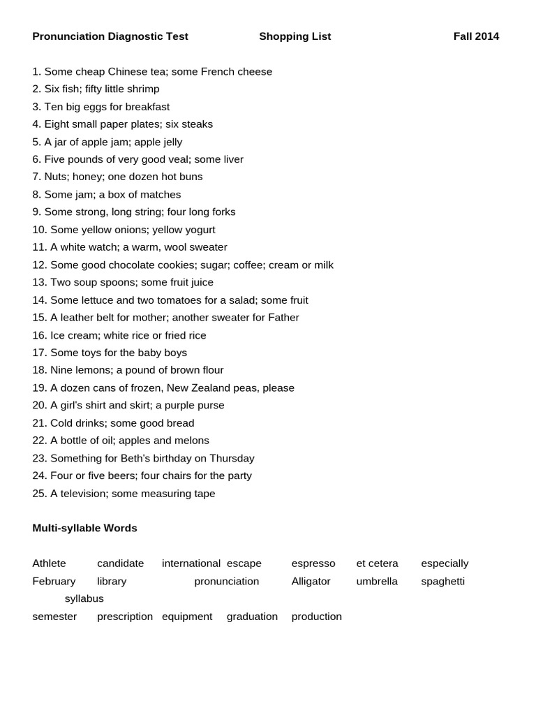 Pronunciation Diagnostic Test | PDF