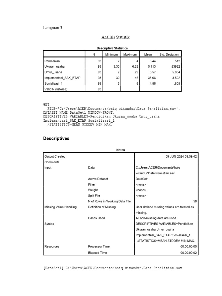 Lampiran 3 Analisi Statistik Data | PDF