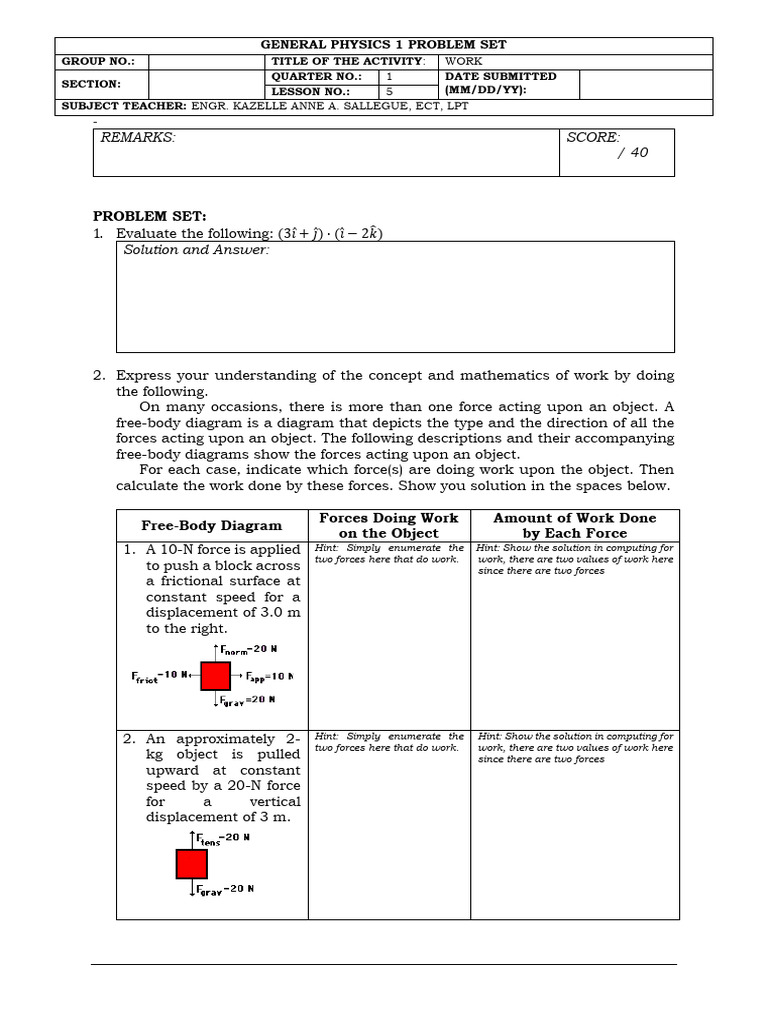 General Physics 1 - Lesson 5 Problem Set - Silver | PDF