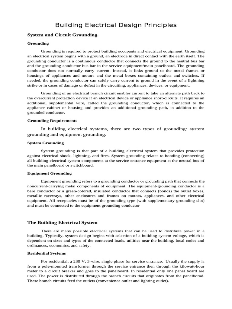 Building Electrical Design Principles. | PDF