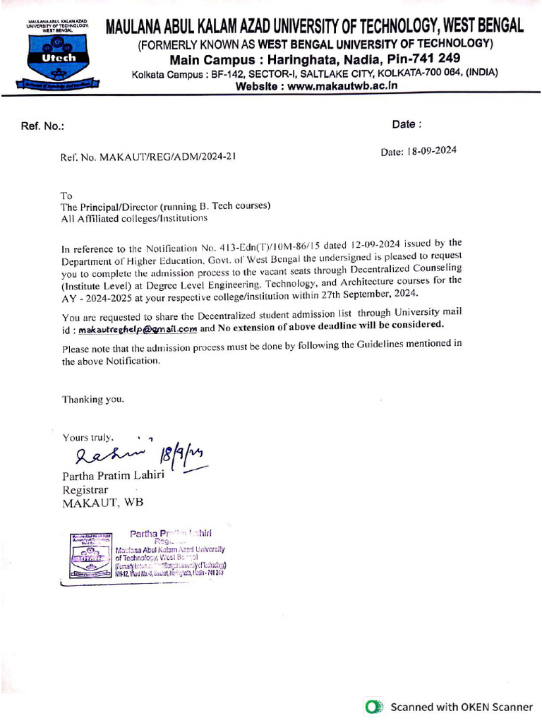 Last Date of Admission - West Bengal Engineering Colleges | PDF