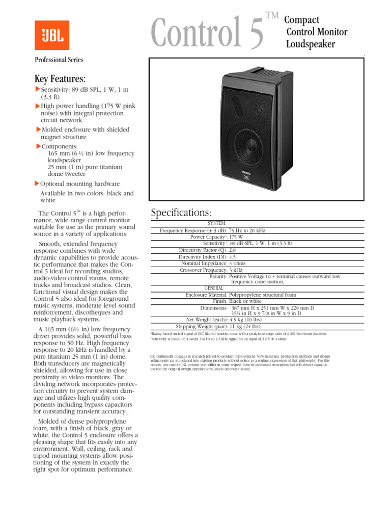 JBL Control 5 User Manual | PDF
