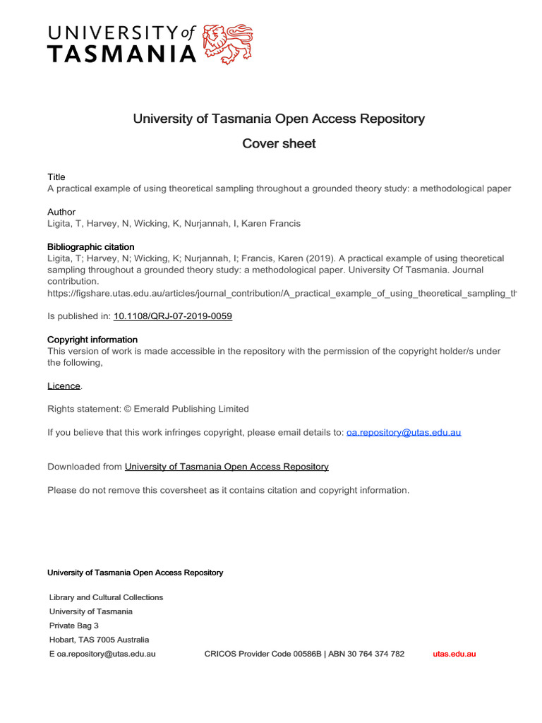A Practical Example of Using Theoretical Sampling | PDF