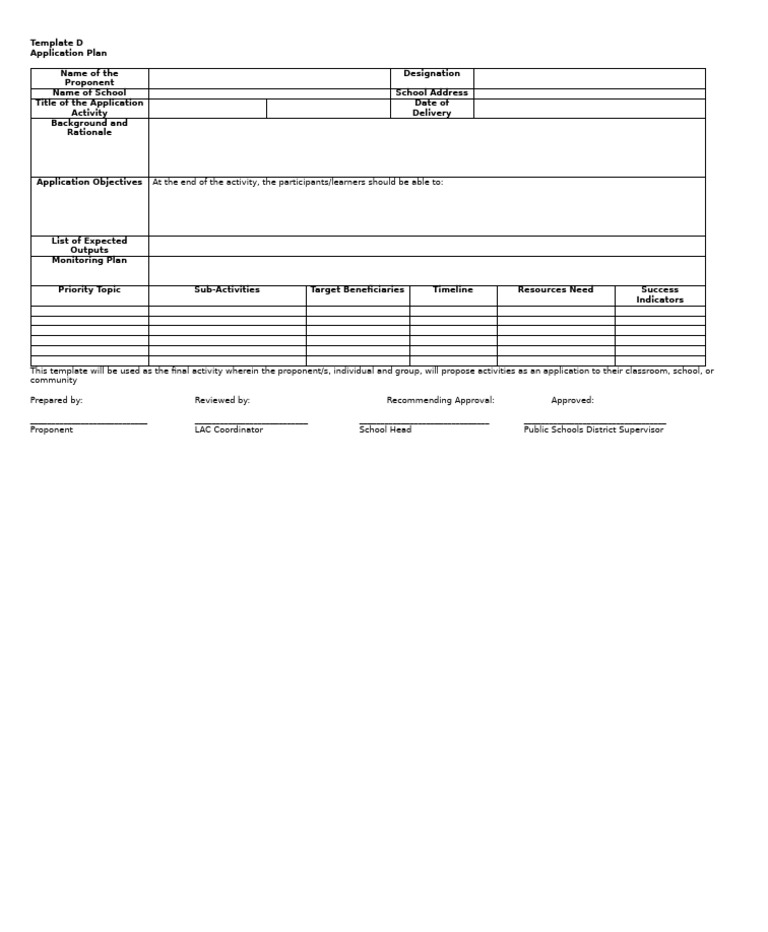 Application Plan Template | PDF
