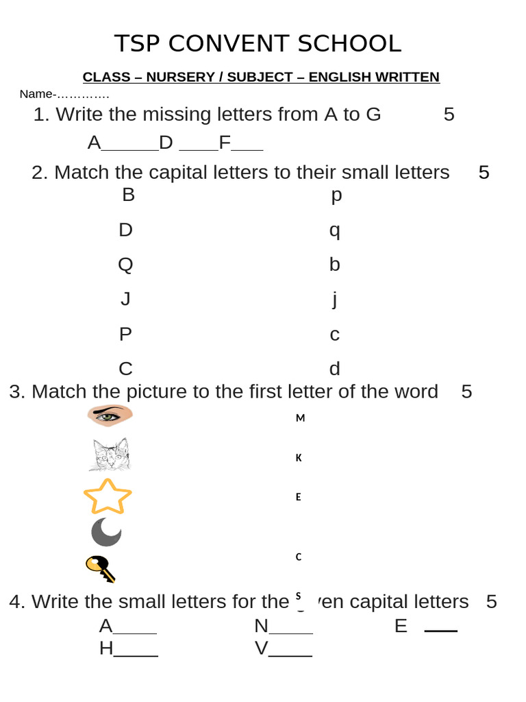 NURSERY ENGLISH Question Papers | PDF