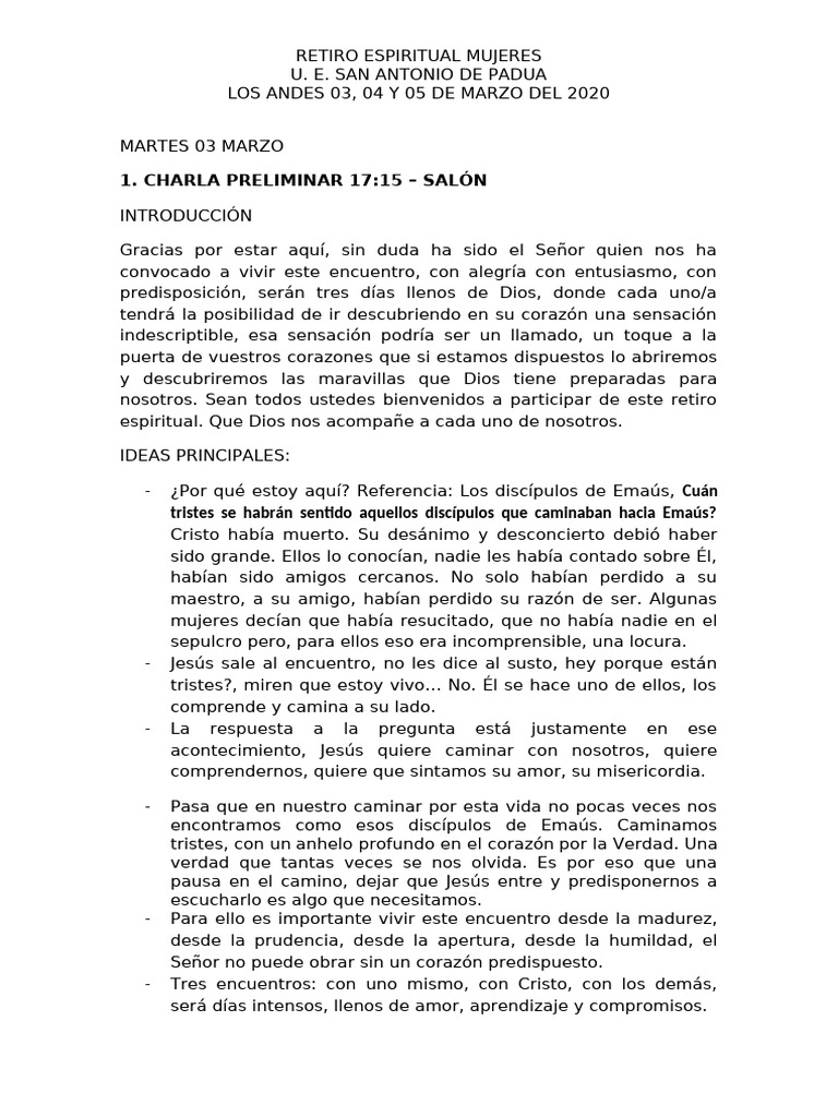 RETIRO ESPIRITUAL - ESQUEMA | PDF