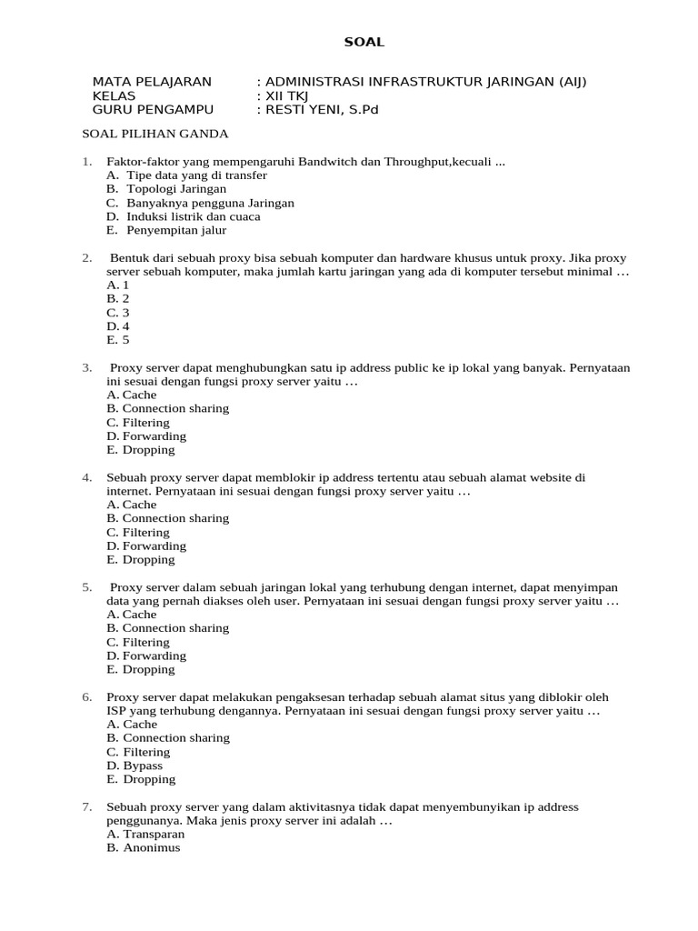 Soal Aij Kls Xii TKJ Mid Semester Genap 2021 | PDF