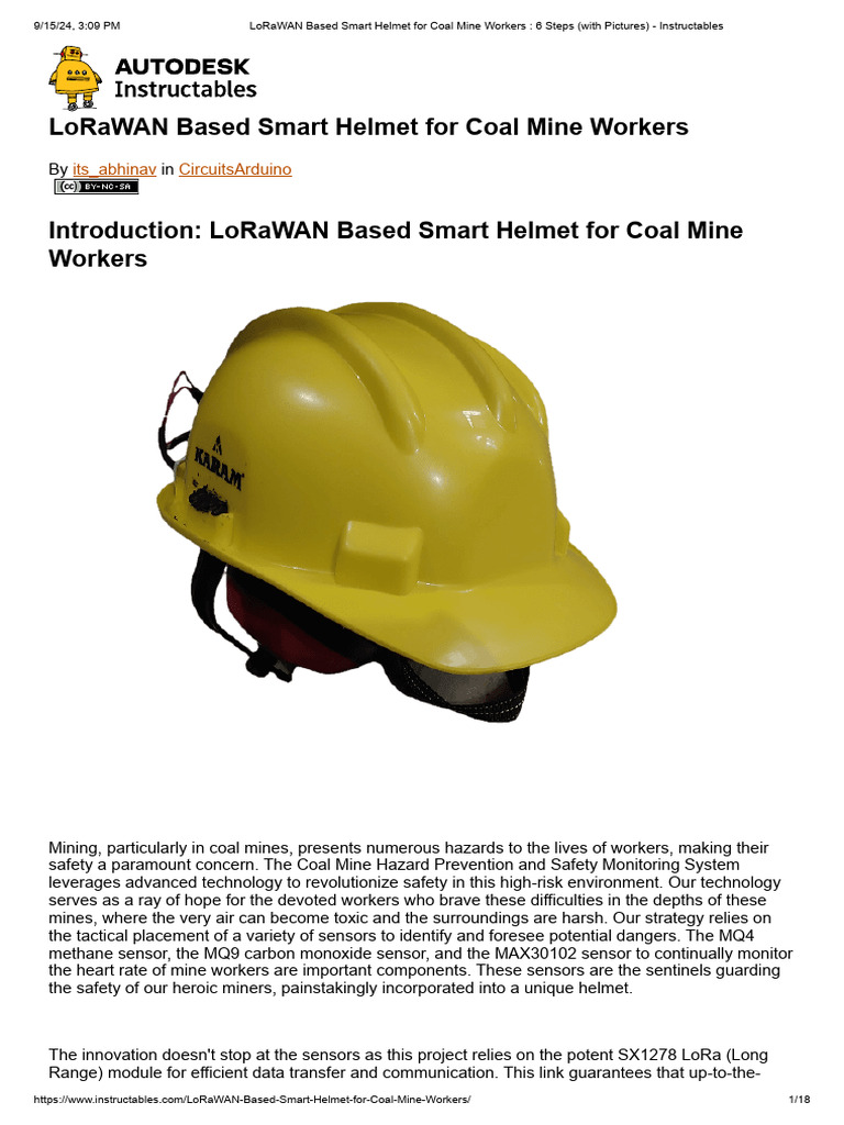 LoRaWAN Based Smart Helmet For Coal Mine Workers - 6 Steps (With ...
