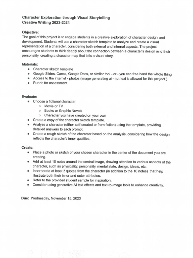 Character Exploration Through Visual Storytelling Assignment 2023-2024 ...