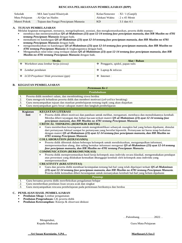 RPP Qurdis Kelas 11 Ganjil | PDF