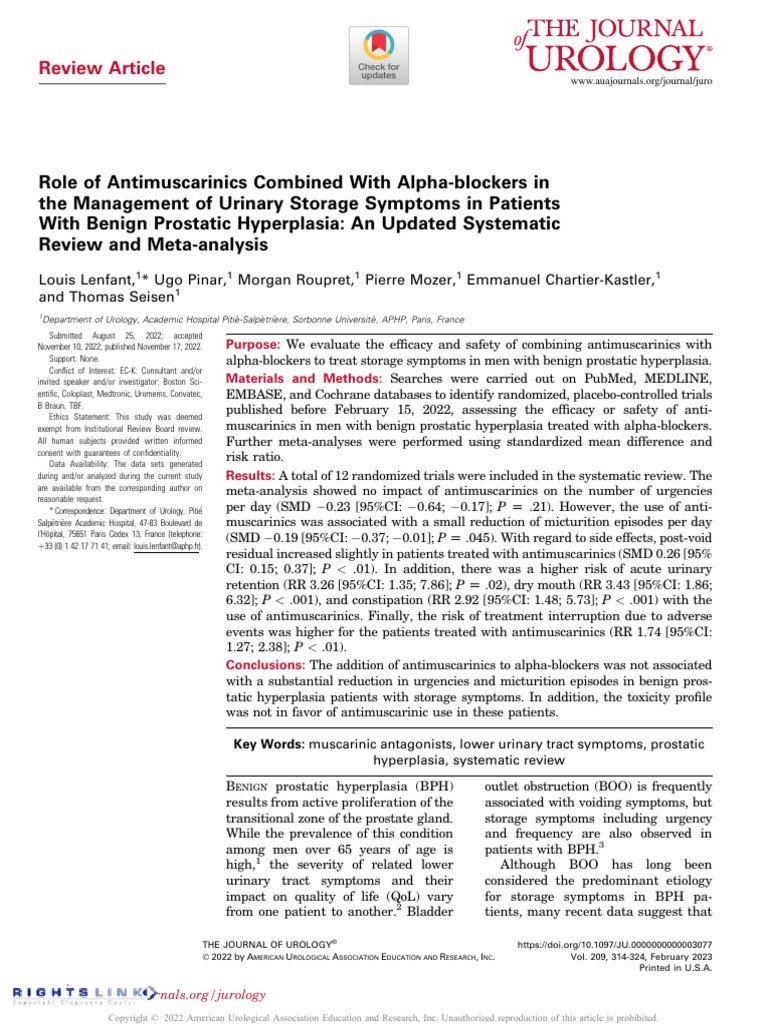 Role of Antimuscarinics Combined With Alpha-Blockers in The Management ...