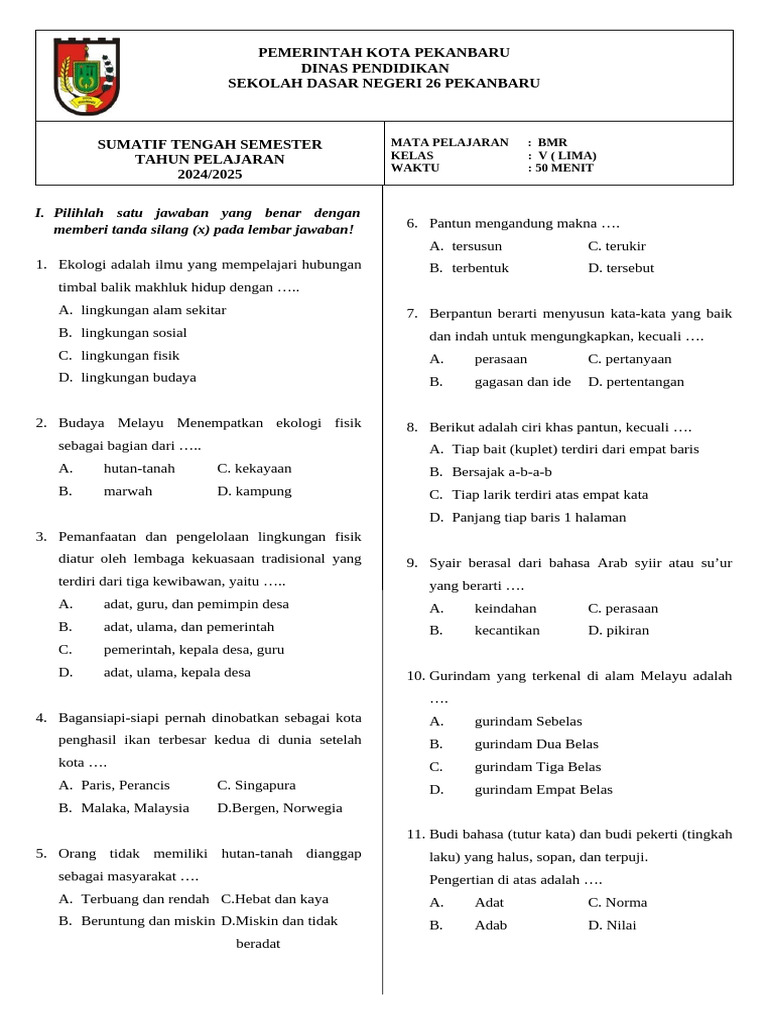 SOAL BMR kelas 5 | PDF