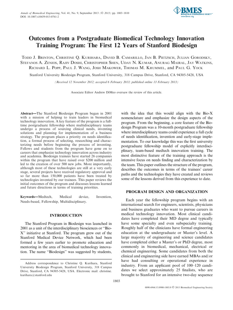 2013 Outcomes From A Postgraduate Biomedical Technology Innovation ...
