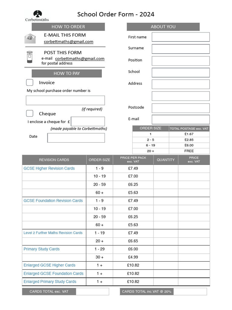 Corbettmaths Order Form 2024 | PDF