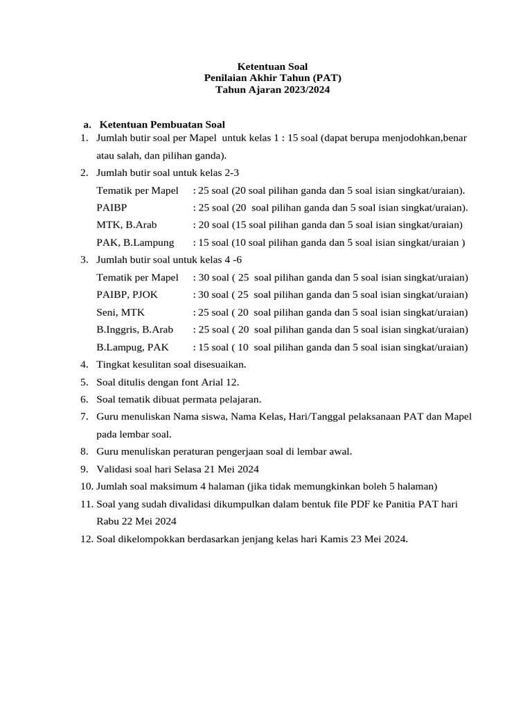 1. KETENTUAN SOAL PAT | PDF