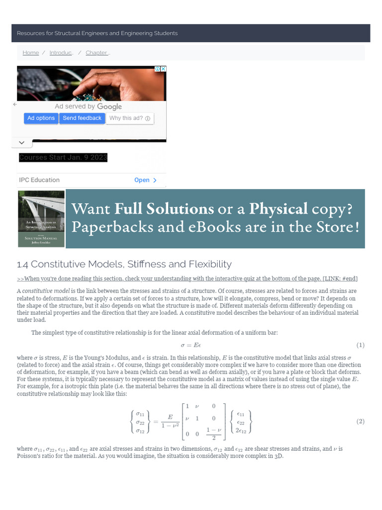 1.4 Constitutive Models, Stiffness and Flexibilit | PDF