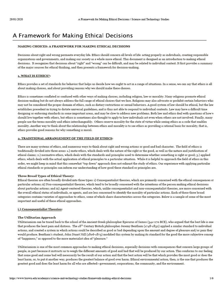 L5 A Framework For Making Ethical Decisions - Science and Technology ...