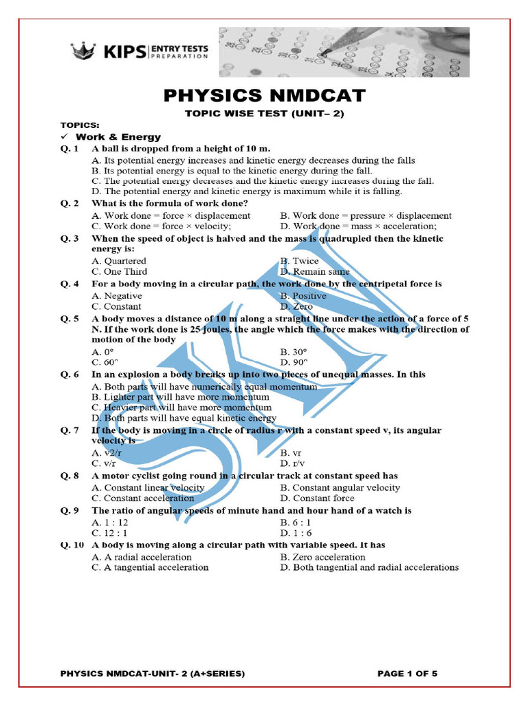 Physics Unit 2 (Work and Energy) Kips CTS 1 Sep 2021 | PDF