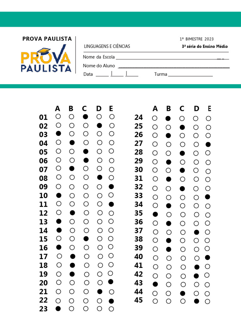 Gabarito Prova Paulista 3 Ano | PDF