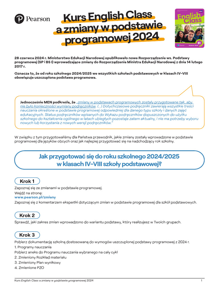 Kurs English Class A Zmiany W Podstawie Programowej 2024 | PDF