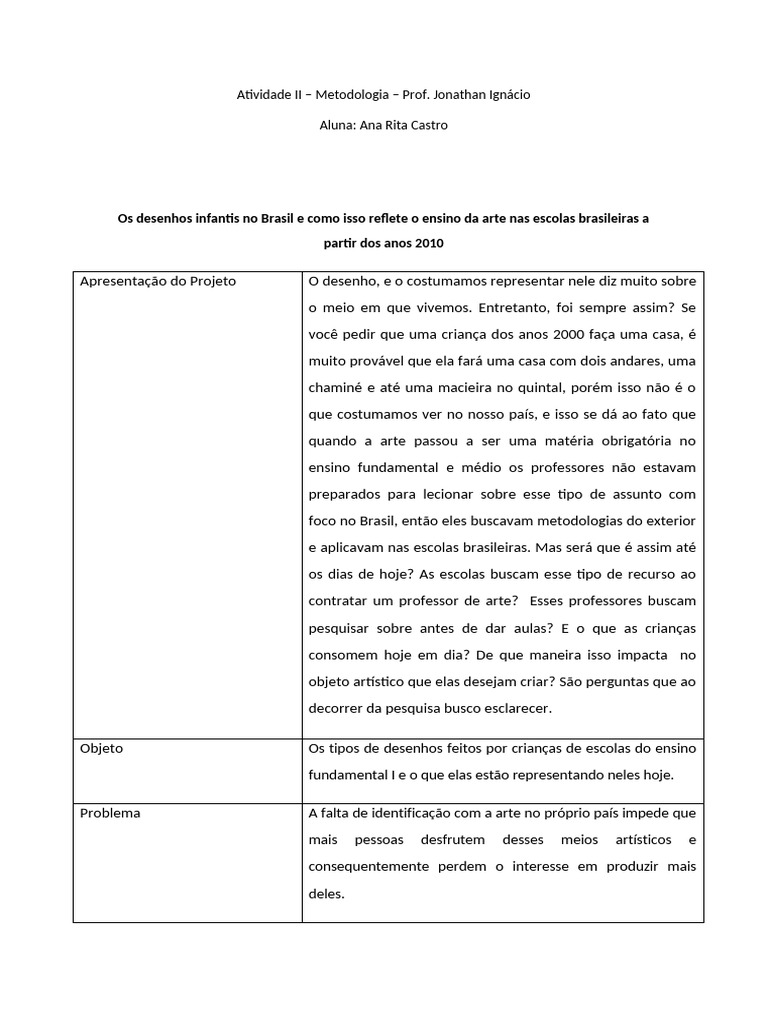 Atividade II Metodologia - Ana Rita Castro | PDF