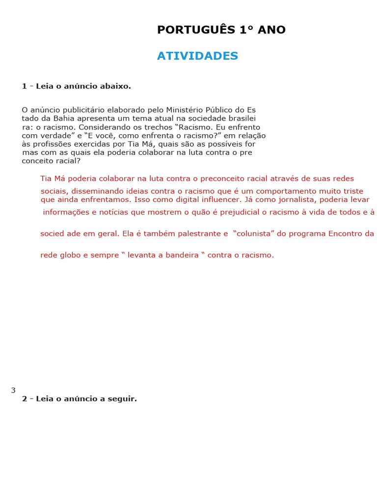 Português 1° Ano | PDF