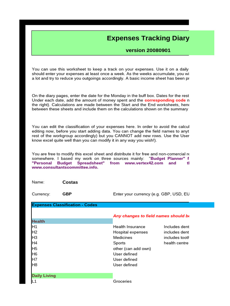 Expenses Tracking Diary | PDF