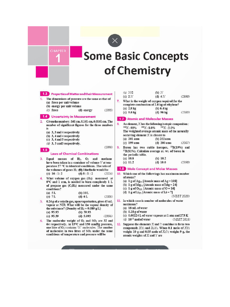 Some Basic Concepts of Chemistry Class 11 Neet Pyqs | PDF