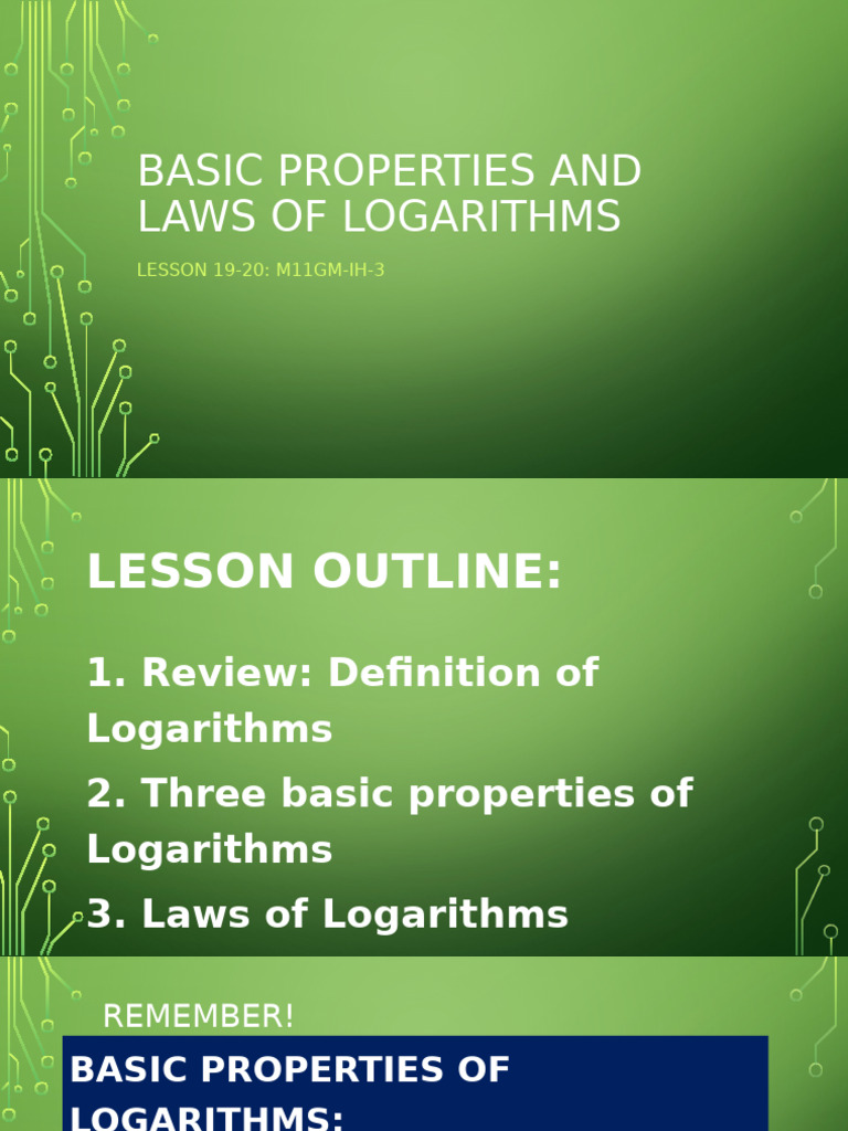 Basic Properties and Laws of Logarithms 2 1 | PDF