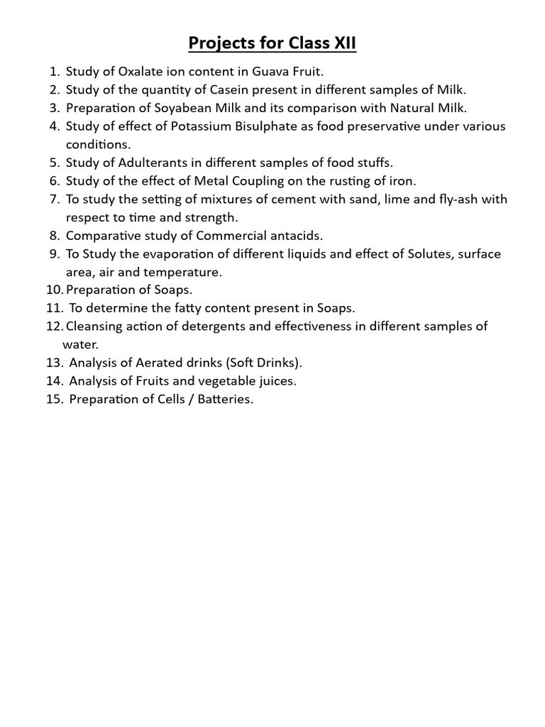 Projects for Class XII | PDF Projects for Class XII | PDF
