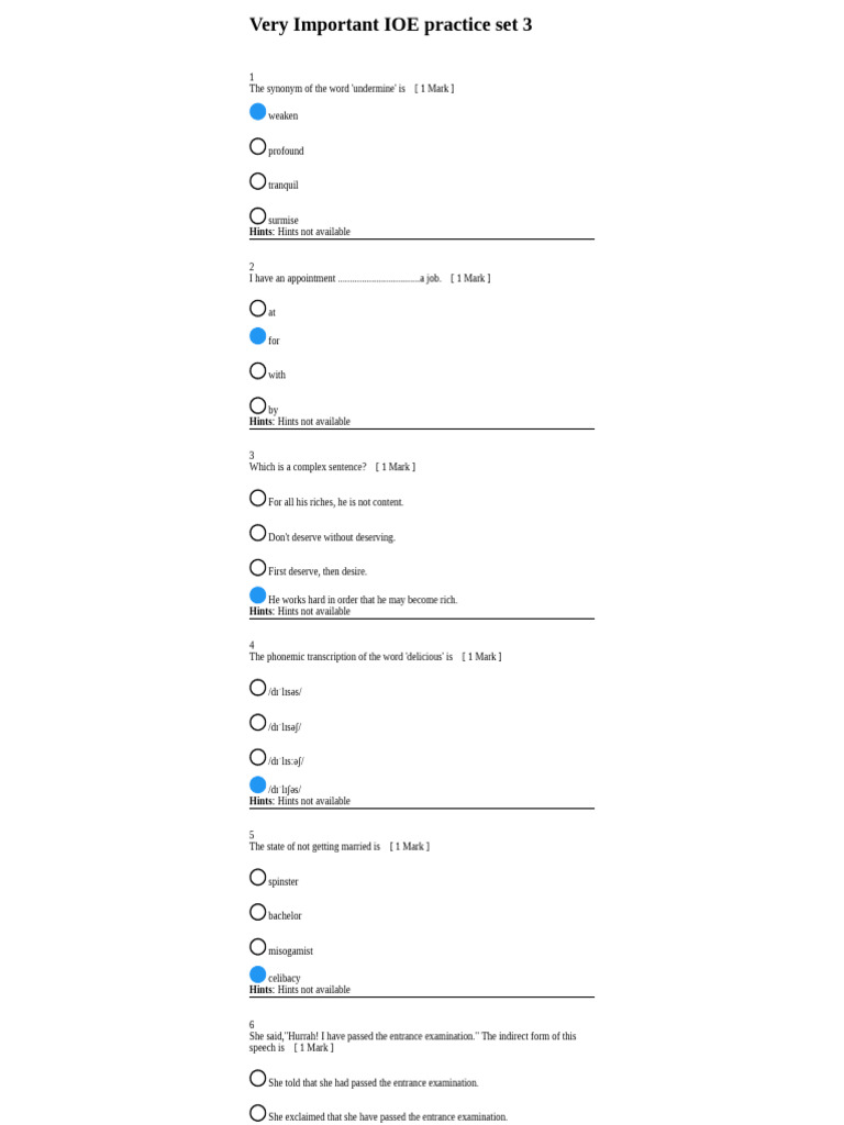 Very Important IOE Practice Set 3 | PDF
