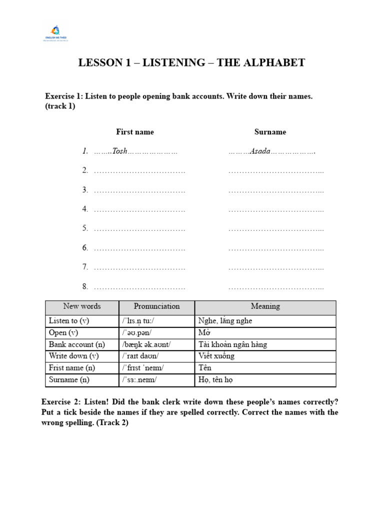 Lesson 1 - Listening - The Alphabet | PDF | Linguistics | Orthography