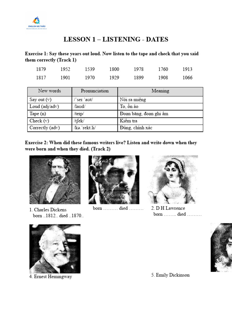 Lesson 1 - Listening - Dates | PDF