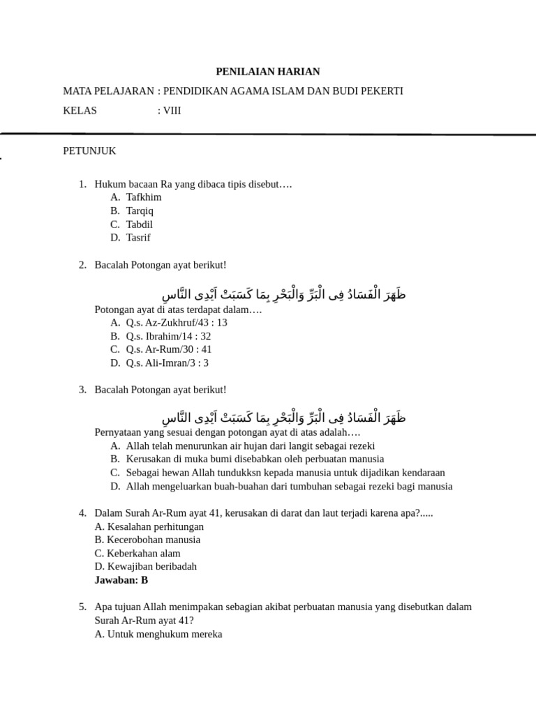 Soal PH Pai Kls Viii | PDF