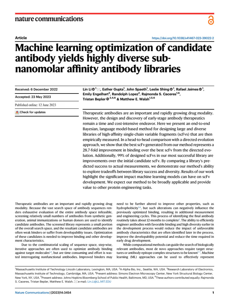Machine Learning Optimization of Candidate Antibody Yields Highly Diverse Sub-Nanomolar Af Nity ...