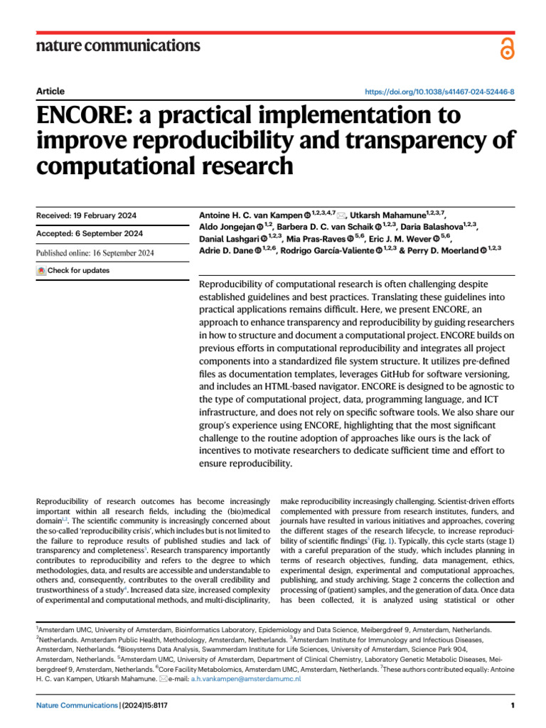 ENCORE: A Practical Implementation To Improve Reproducibility and Transparency of Computational ...