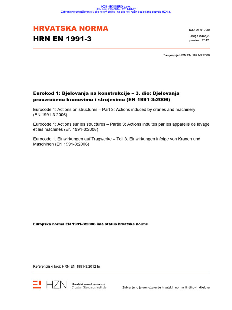 HRN EN 1991-3 - 2012 - HR | PDF